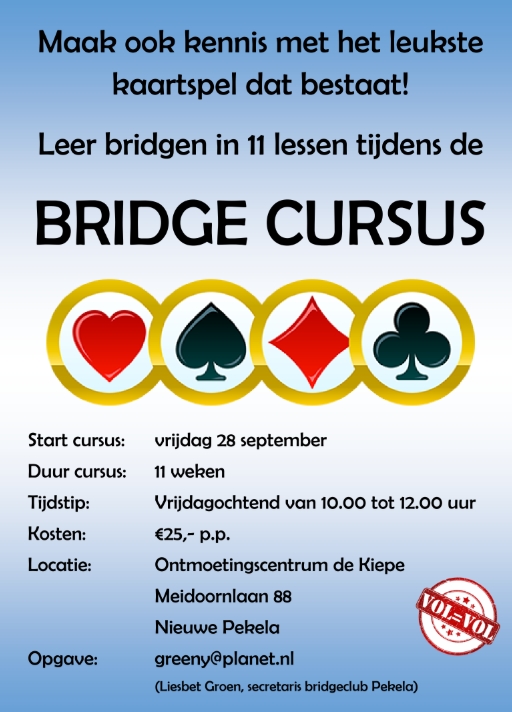 Bridgeclub Pekela start met cursus voor beginners