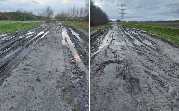 Fietspad achter Veningabos gevaarlijk glad door modder